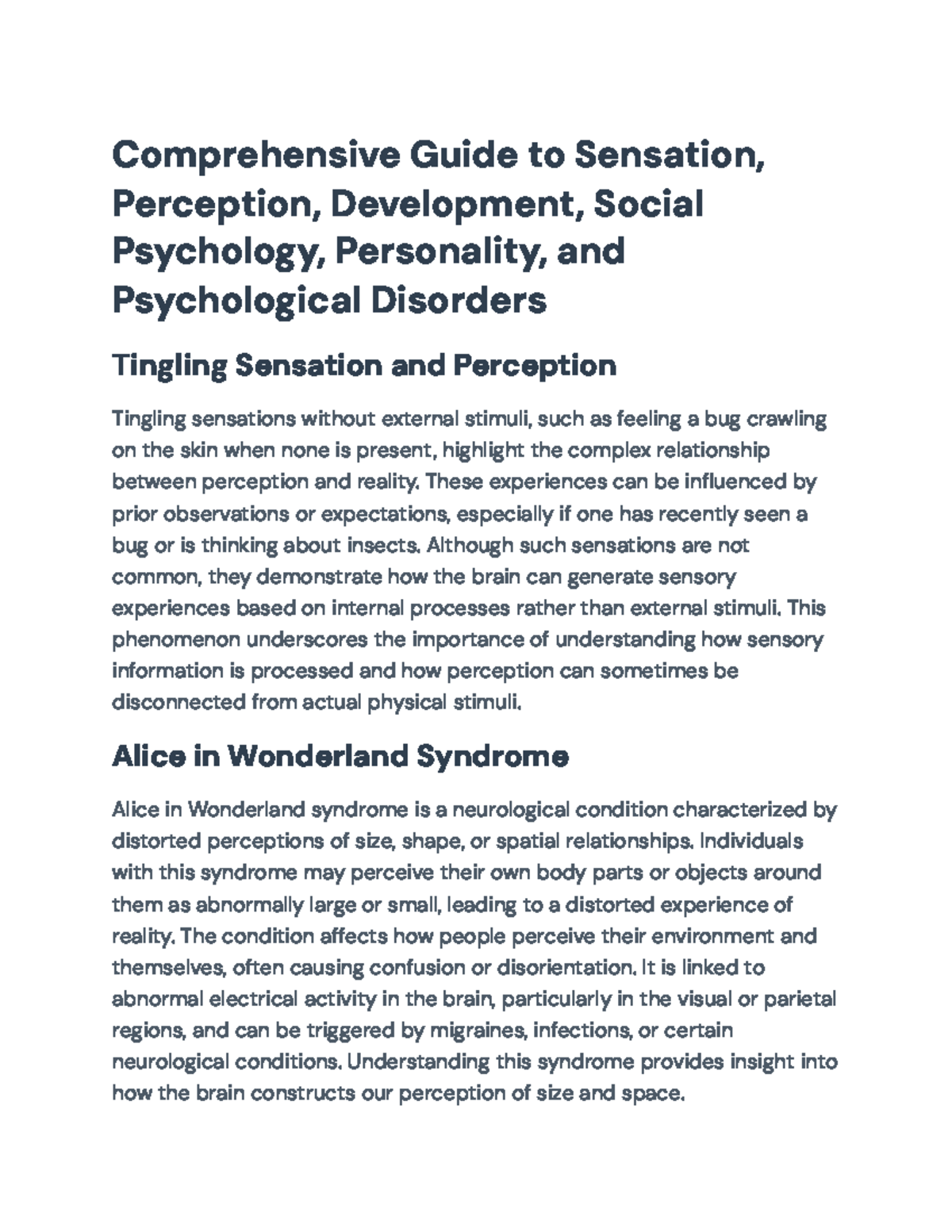 Comprehensive Guide to Psychology: Sensation, Perception, and Disorders ...