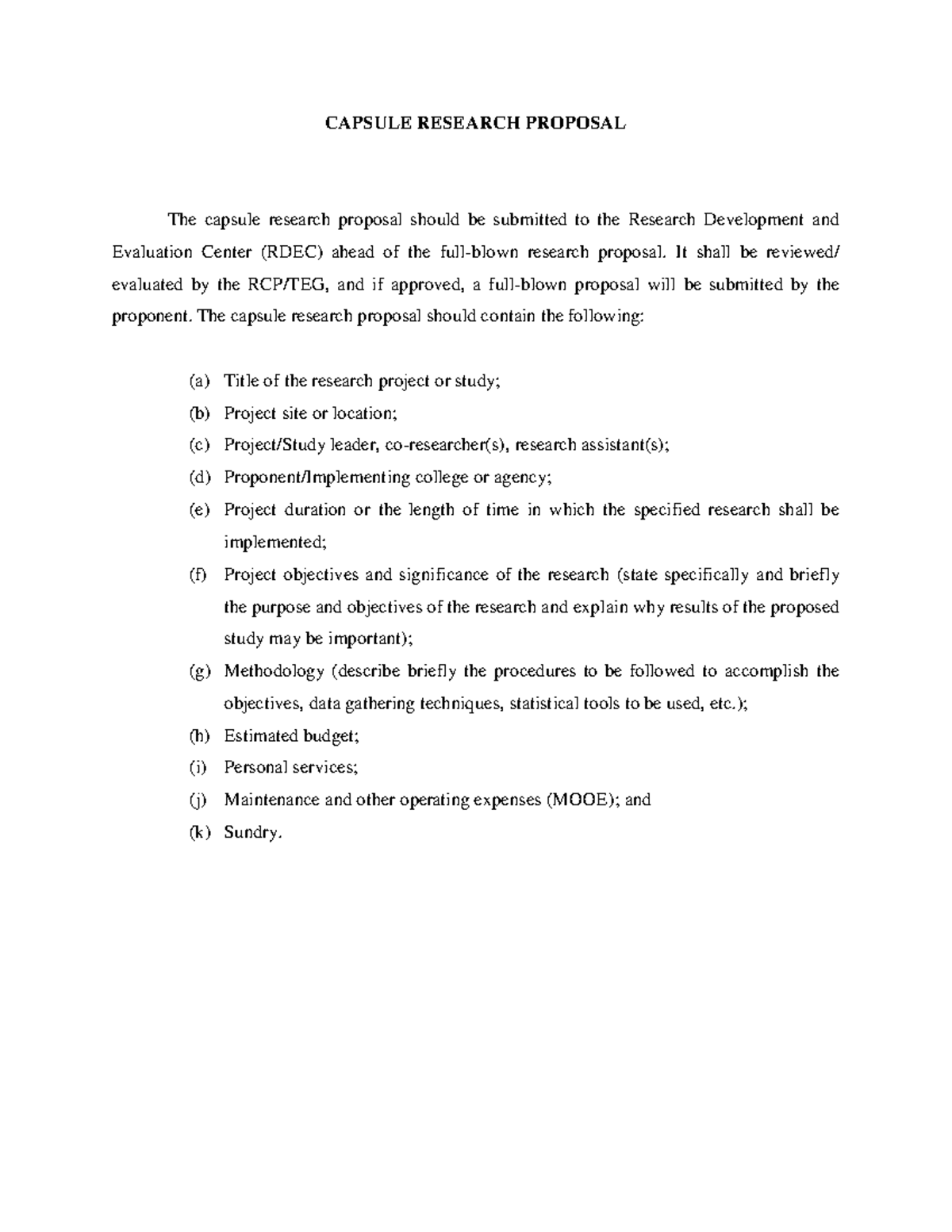Capsule Research Proposal Submission Guidelines for RDEC - Studocu