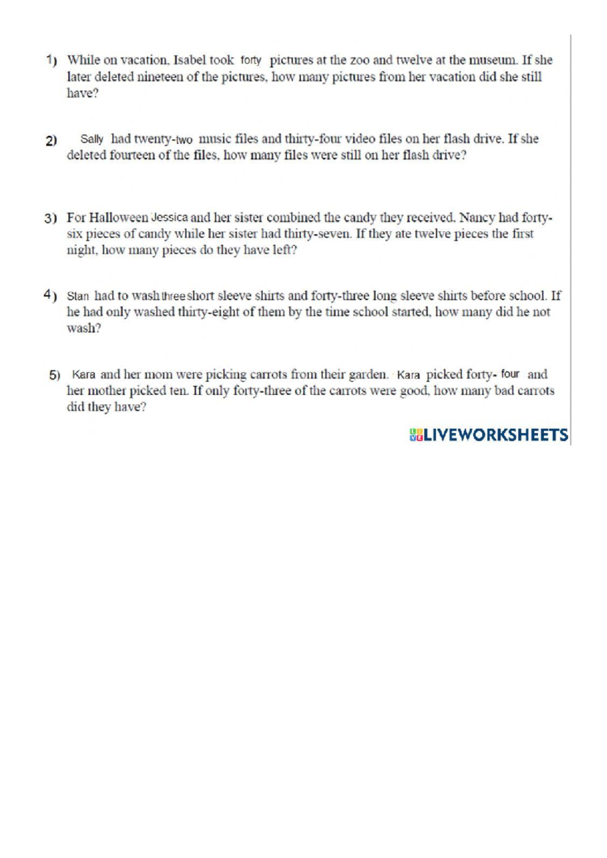 MATH Worksheet - Problem Solving Exercises for Kids - Studocu