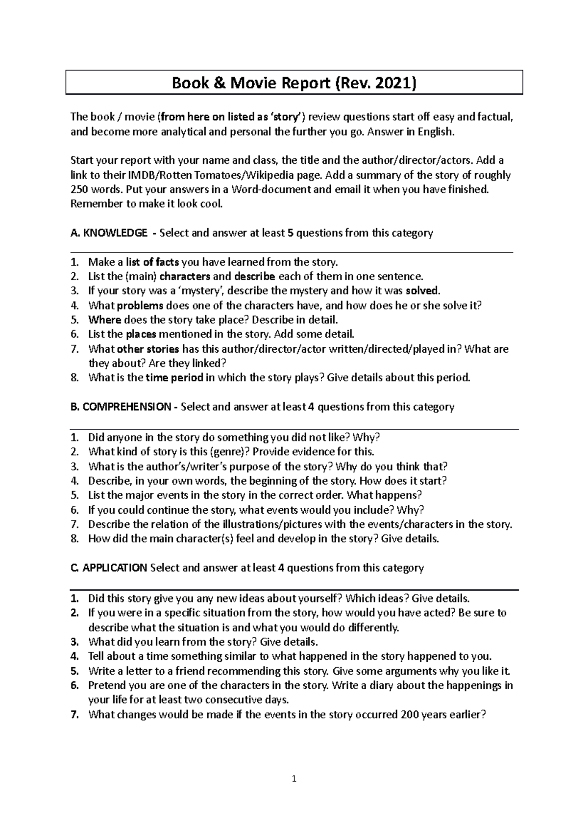 Story Report Guidelines (Rev. 2021) - Analyze & Reflect - Studeersnel
