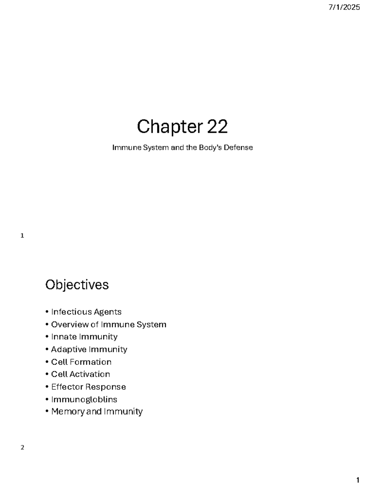 Chapter 22: Immune System Overview & Infectious Agents Insights - Studocu