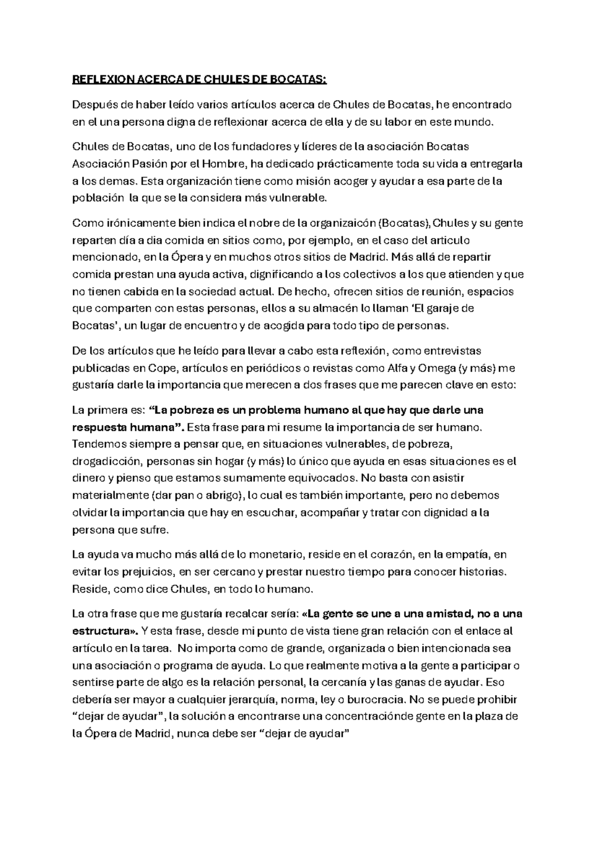 REFLEXIÓN SOBRE CHULES DE BOCATAS (UFV Educasocial) - Studocu