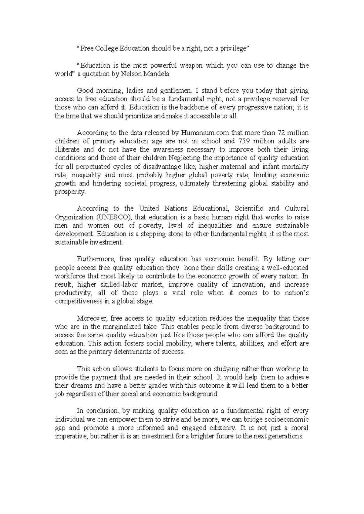 ENG 101: Persuasive Speech on Education as a Fundamental Right - Studocu