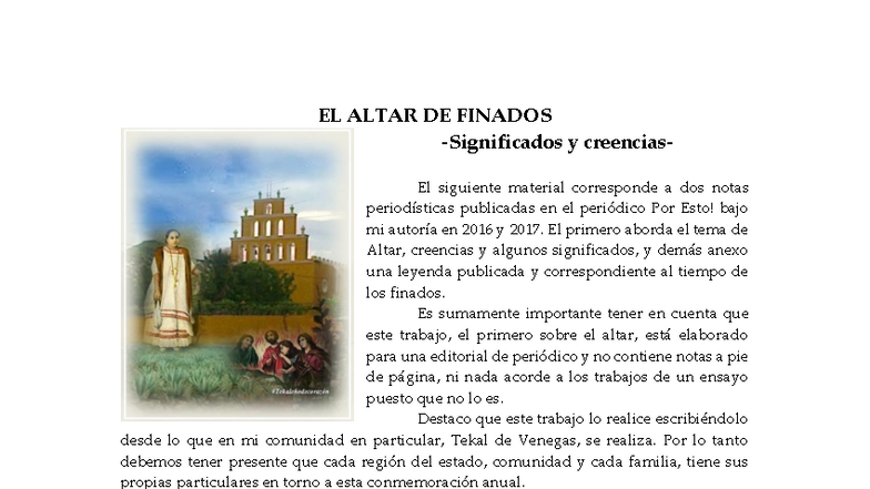 EL ALTAR DE FINADOS: Creencias y Significados en Yucatán - Studocu