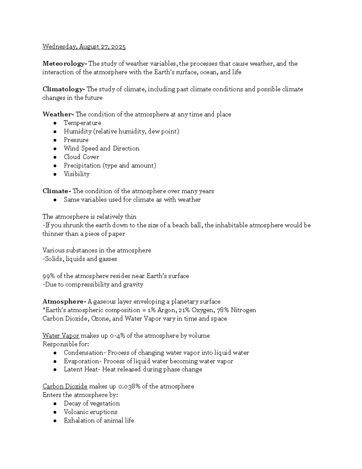 Final Exam Review: Atmospheric Science Concepts (Course Code: ASC 101 ...