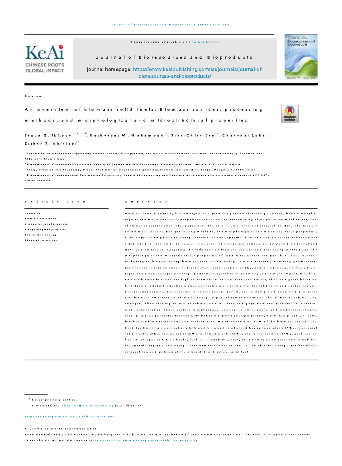 An Overview of Biomass Solid Fuels: Sources, Processing, and Properties ...