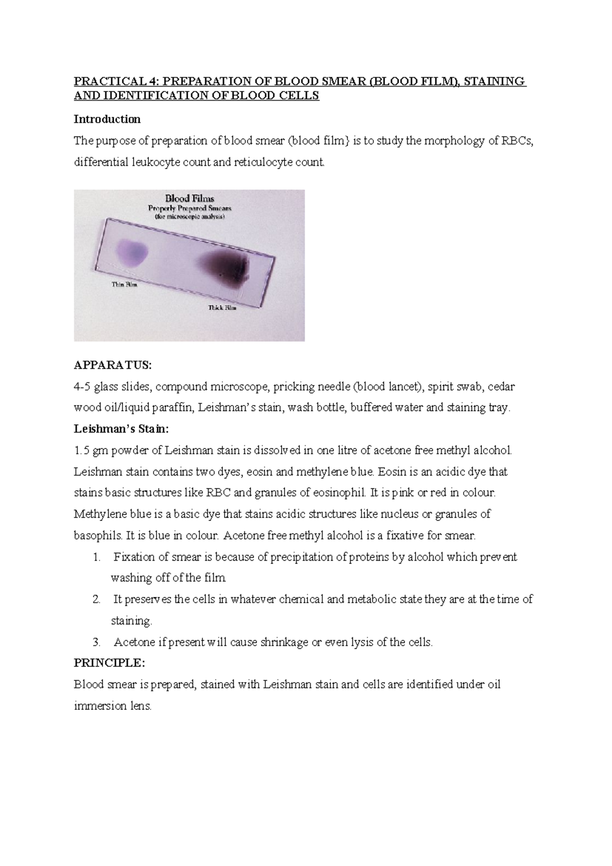 Haem 4 - Blood Smear Preparation & Cell Identification Lab - Studocu