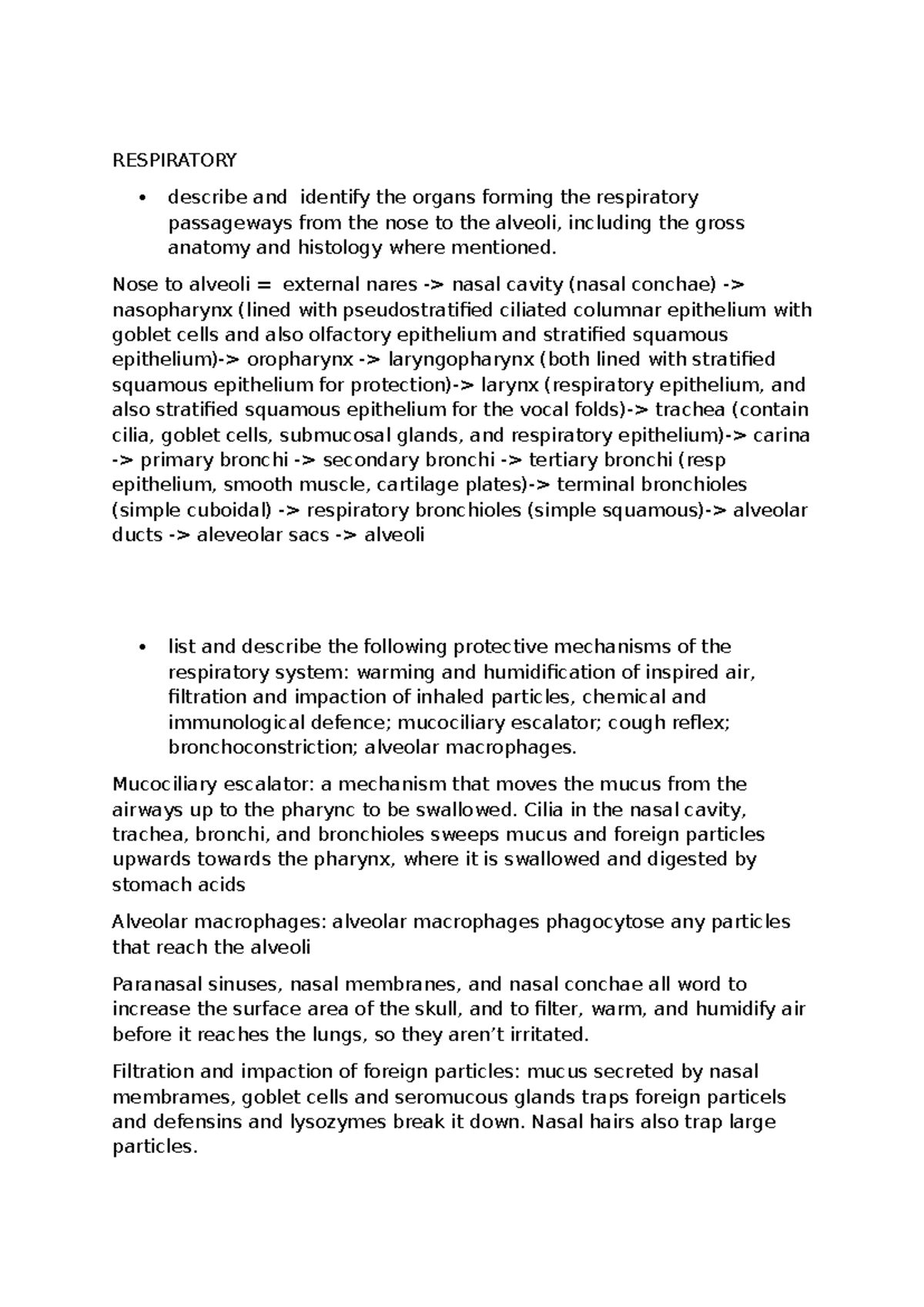 Anatomy Learning Objectives: Respiratory System Overview (EOT) - Studocu