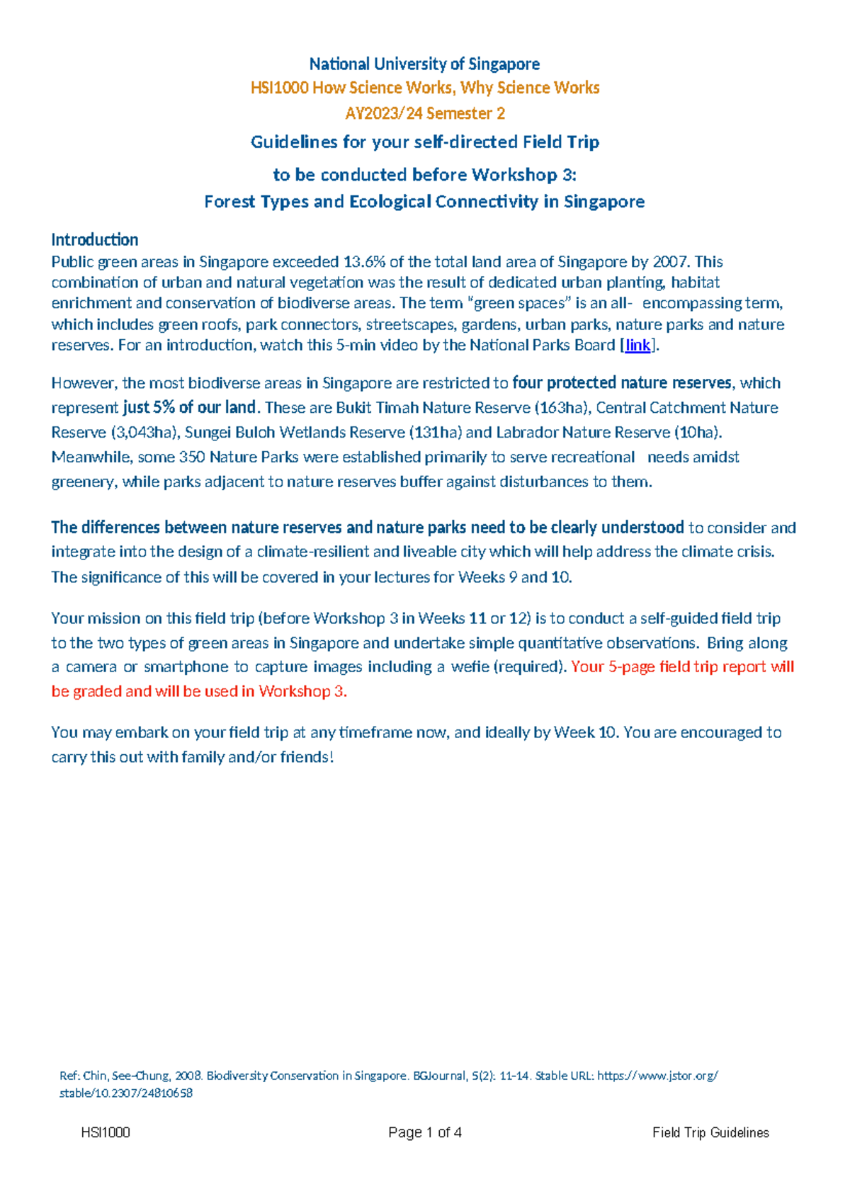 HSI1000 Assignment 3 Field Trip Guidelines (Jan 24) - National ...