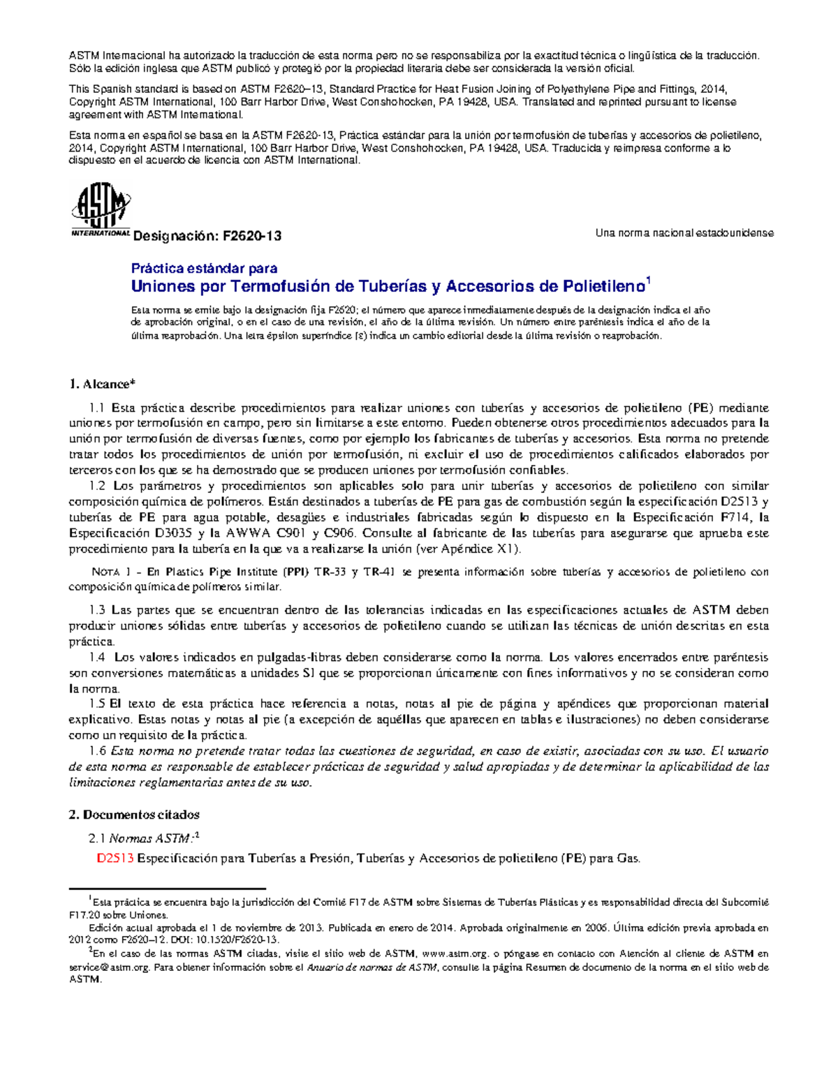 ASTM F2620-13: Práctica para Uniones por Termofusión de PE - Studocu