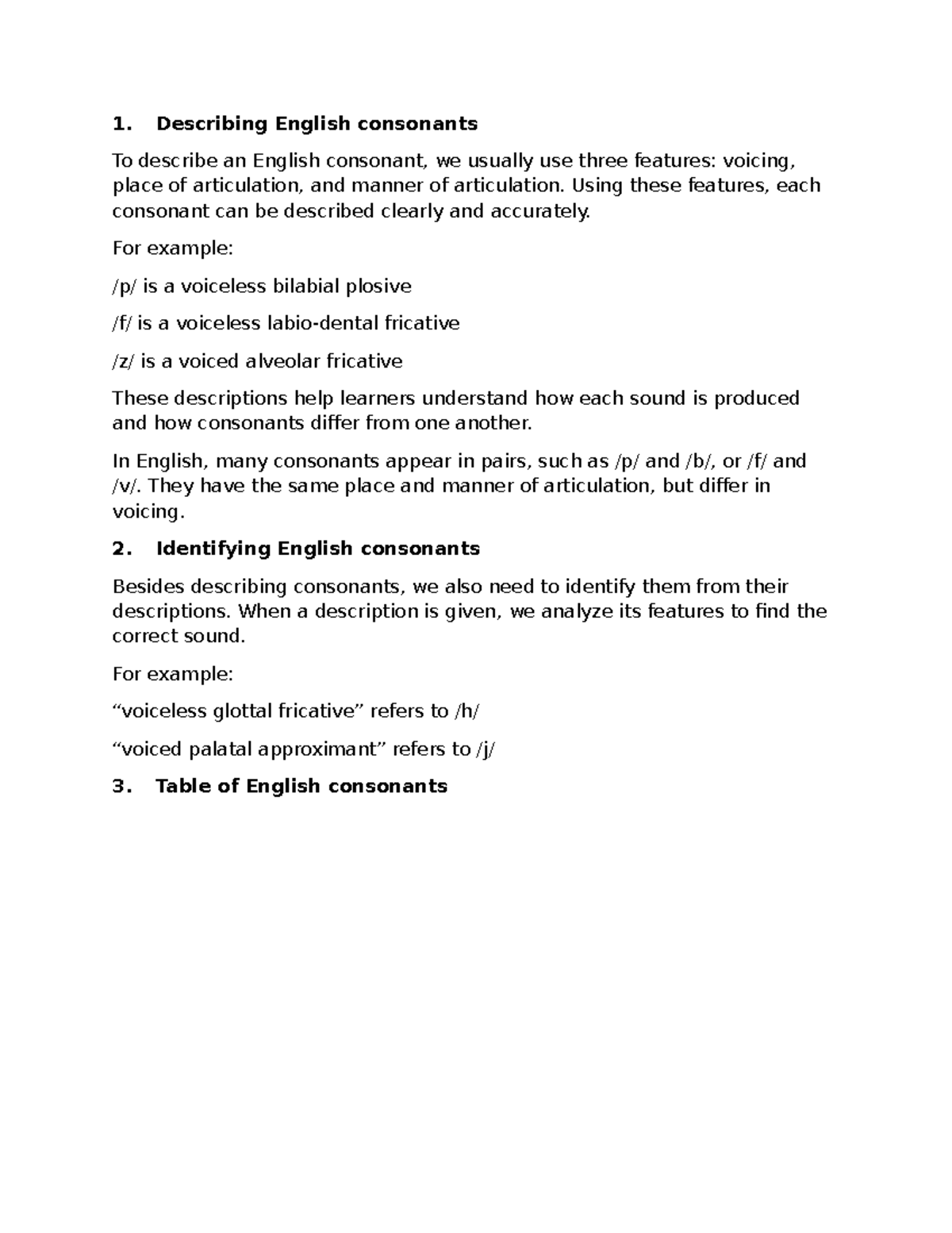 English Consonants: Description & Identification Guide - Studocu