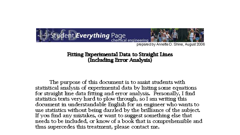 Fitting Experimental Data to Straight Lines: Error Analysis Guide - Studocu