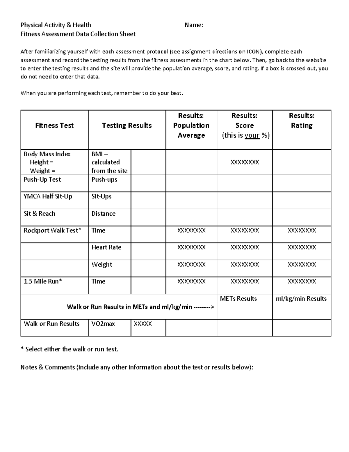 EXW Fitness Assessment Data Collection Sheet - Studocu