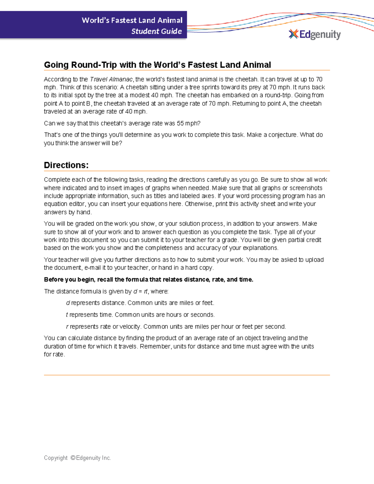 Fastest Land Animal - World’s Fastest Land Animal Student Guide Going ...
