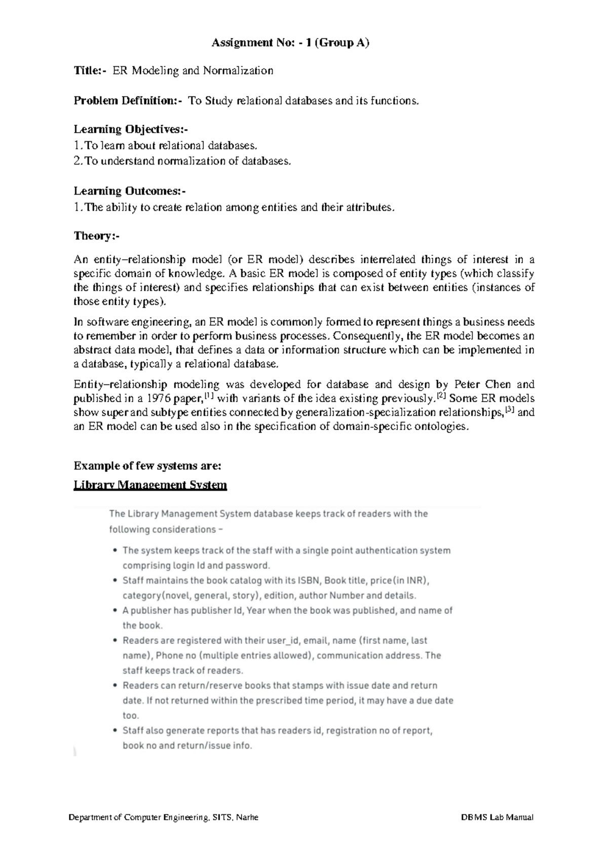 DBMS Lab Manual: ER Modeling, SQL DDL & DML Queries (Group A) - Studocu