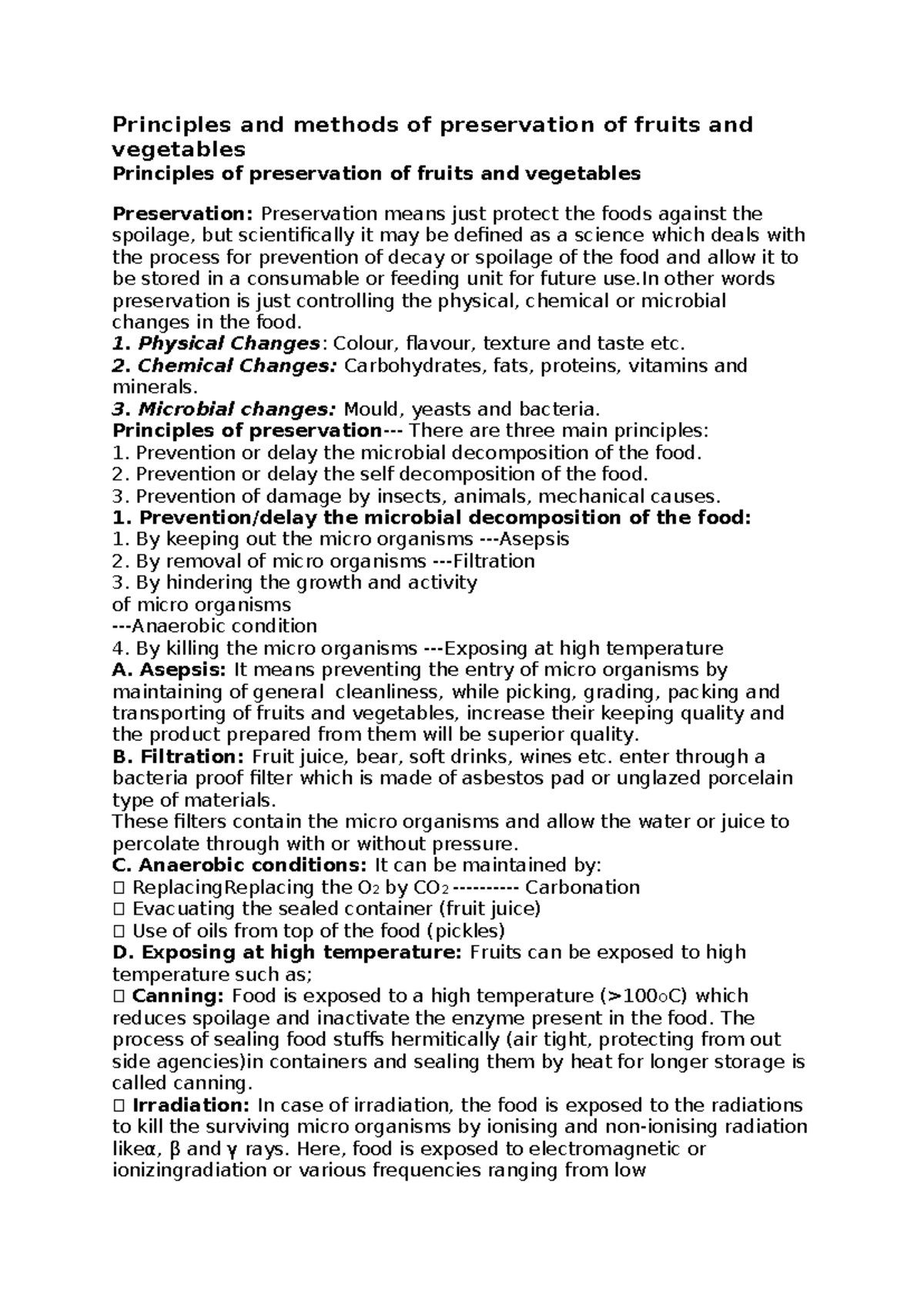 Principles of Preservation of Fruits and Vegetables: Methods ...