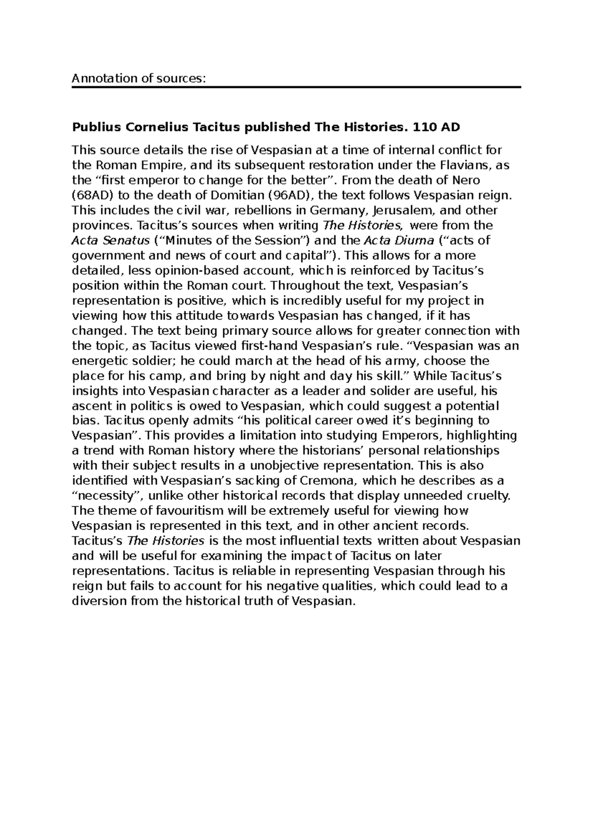 History Ext. Annotated Sources - Annotation of sources: Publius ...