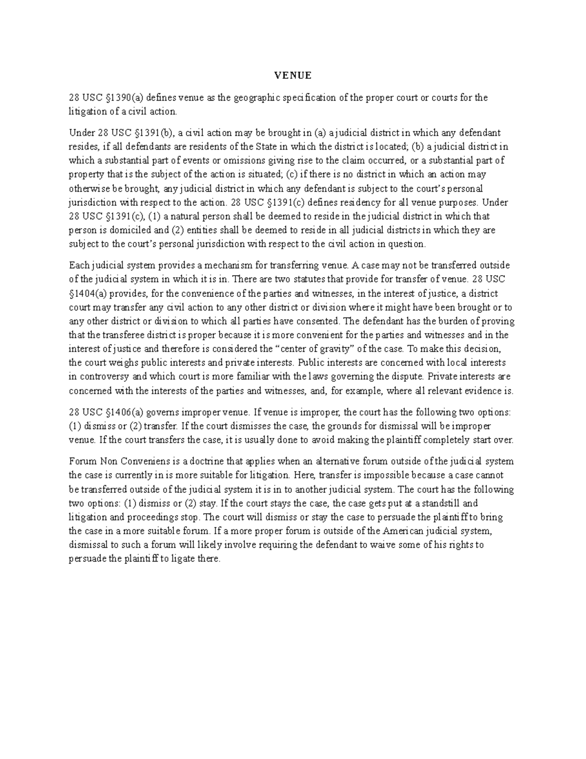 Venue Explained: Understanding 28 USC Regulations and Procedures - Studocu