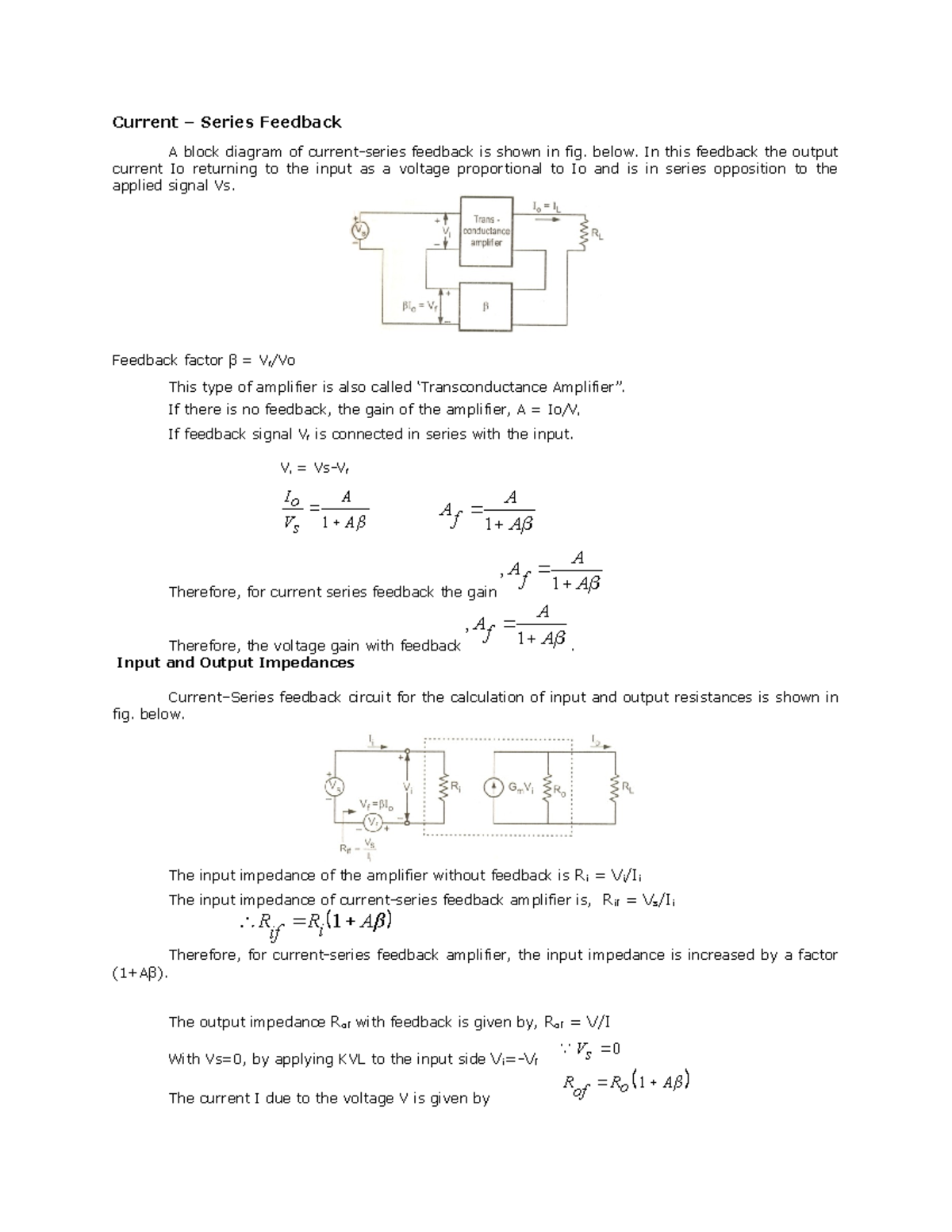 Current-Series Feedback in Feedback Amplifiers (EE 101) - Studocu