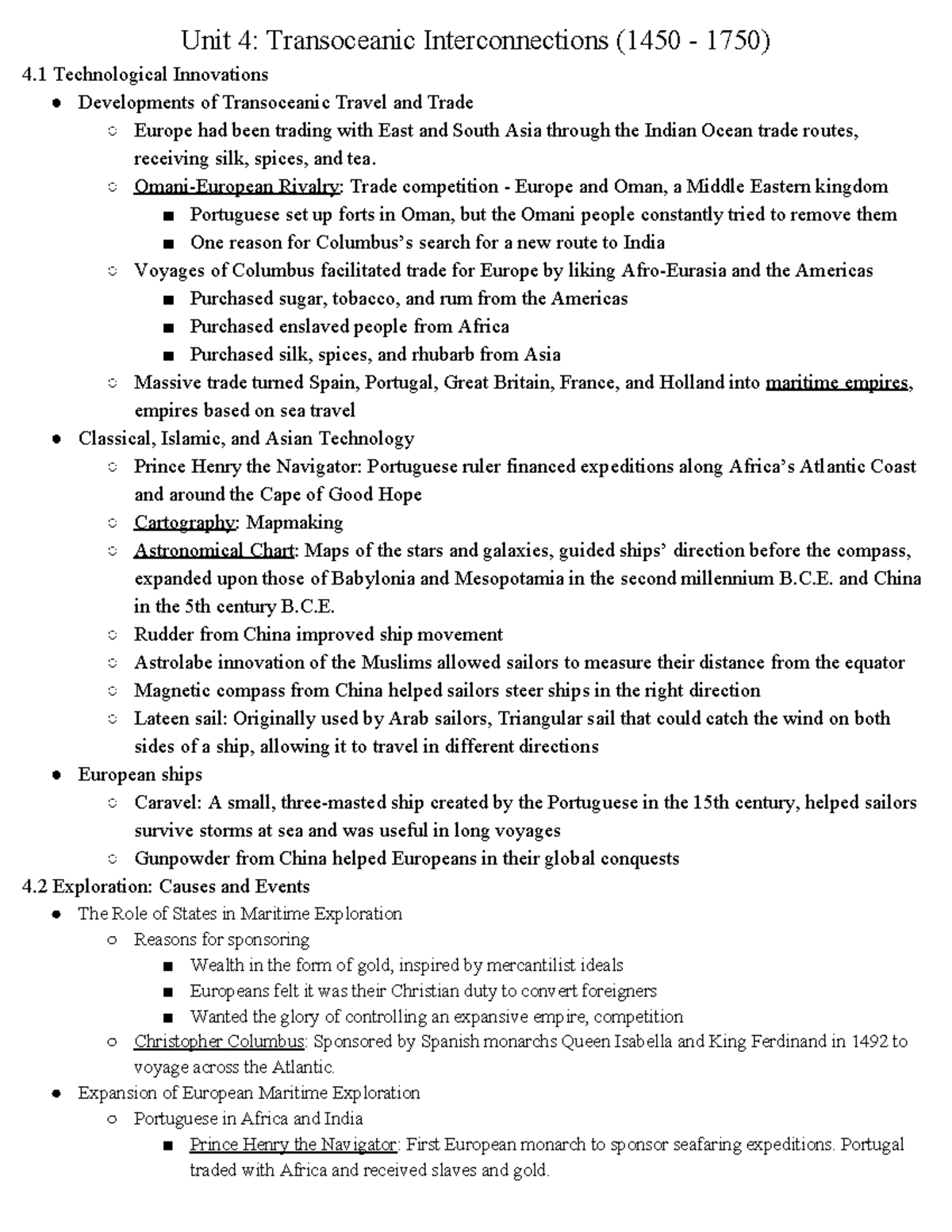 AP World History Unit 4 Review: Transoceanic Interconnections (1450 ...