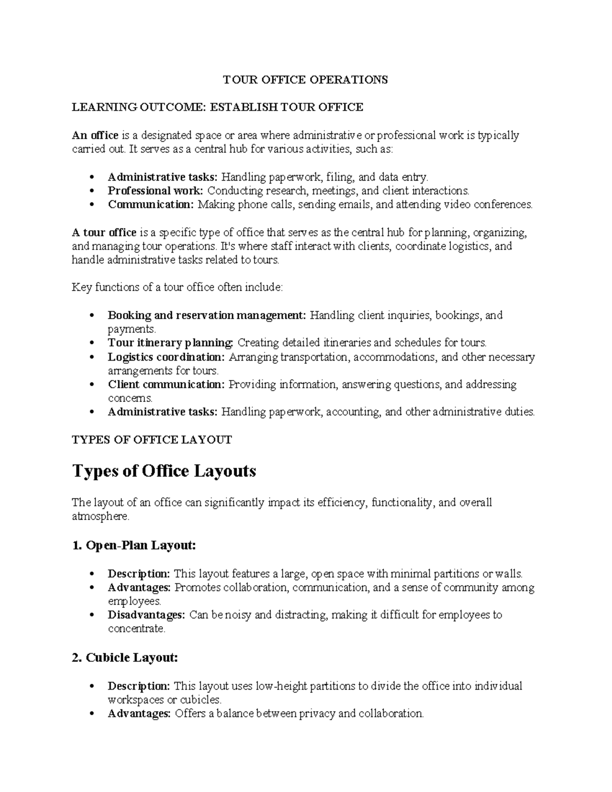 TOUR 101: Essential Notes on Establishing Tour Office Operations - Studocu