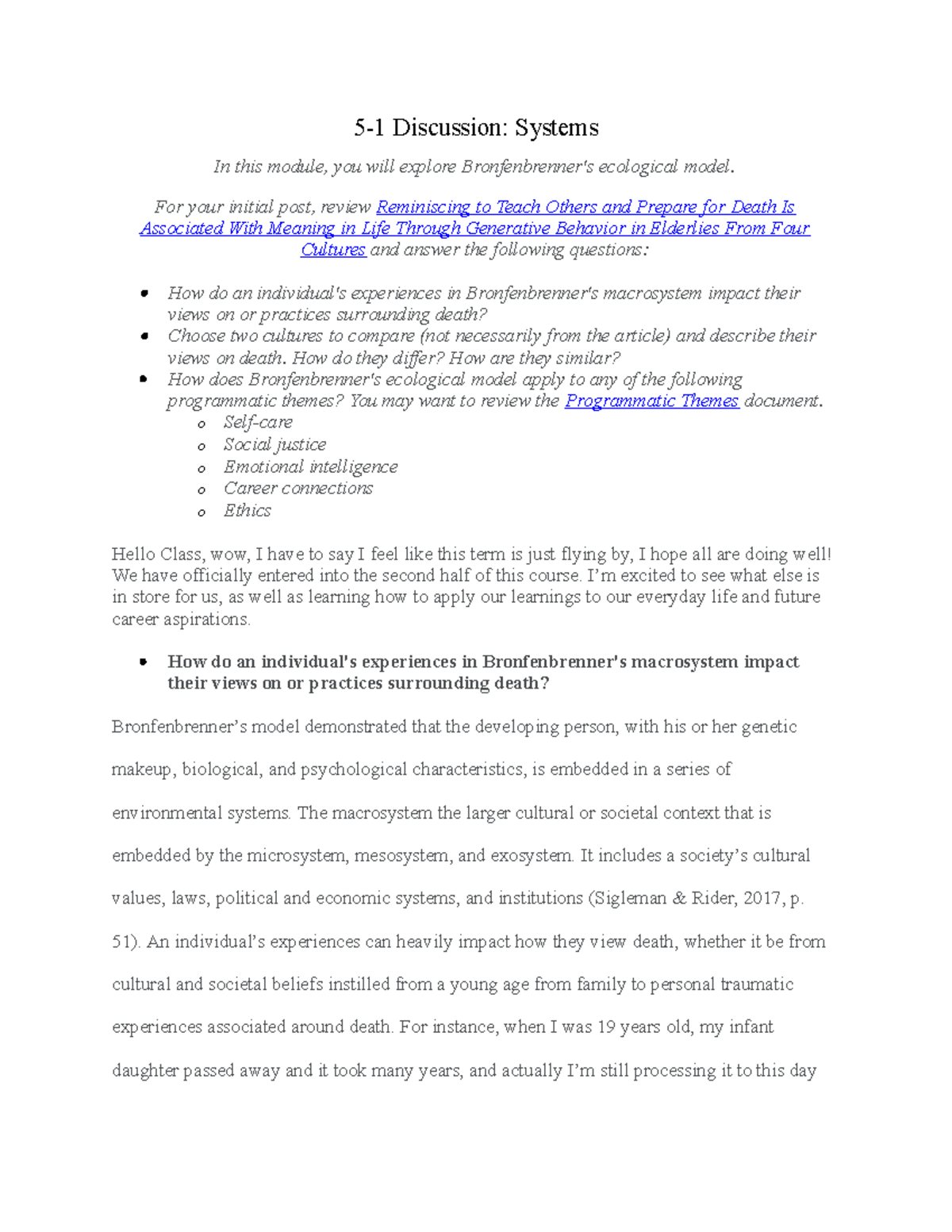 5-1 Discussion Systems - For your initial post, review Reminiscing to ...