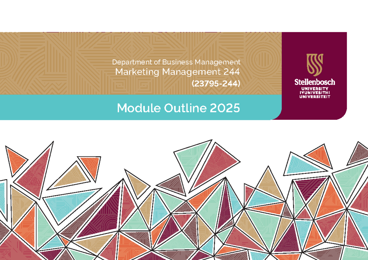 Marketing Management 244: Module Outline & Framework 2025 - Studocu