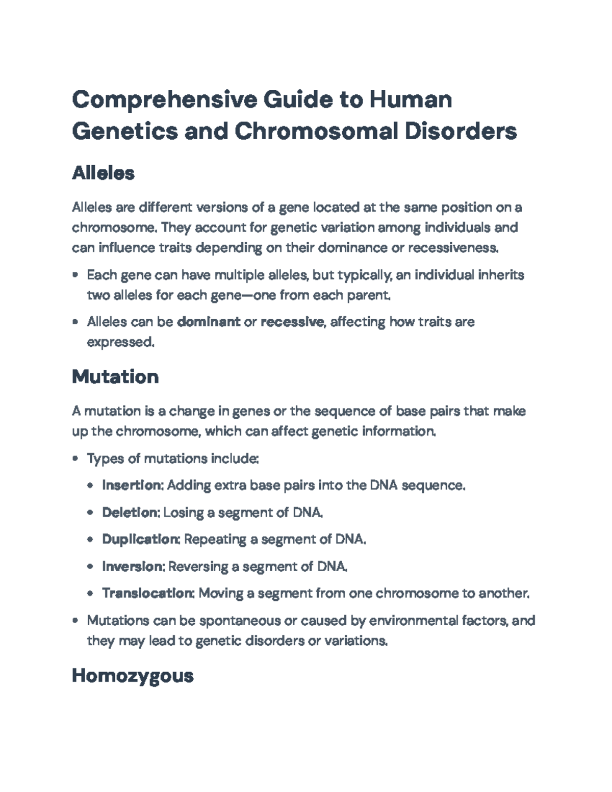 Comprehensive Guide to Genetics & Chromosomal Disorders (GEN 101) - Studocu