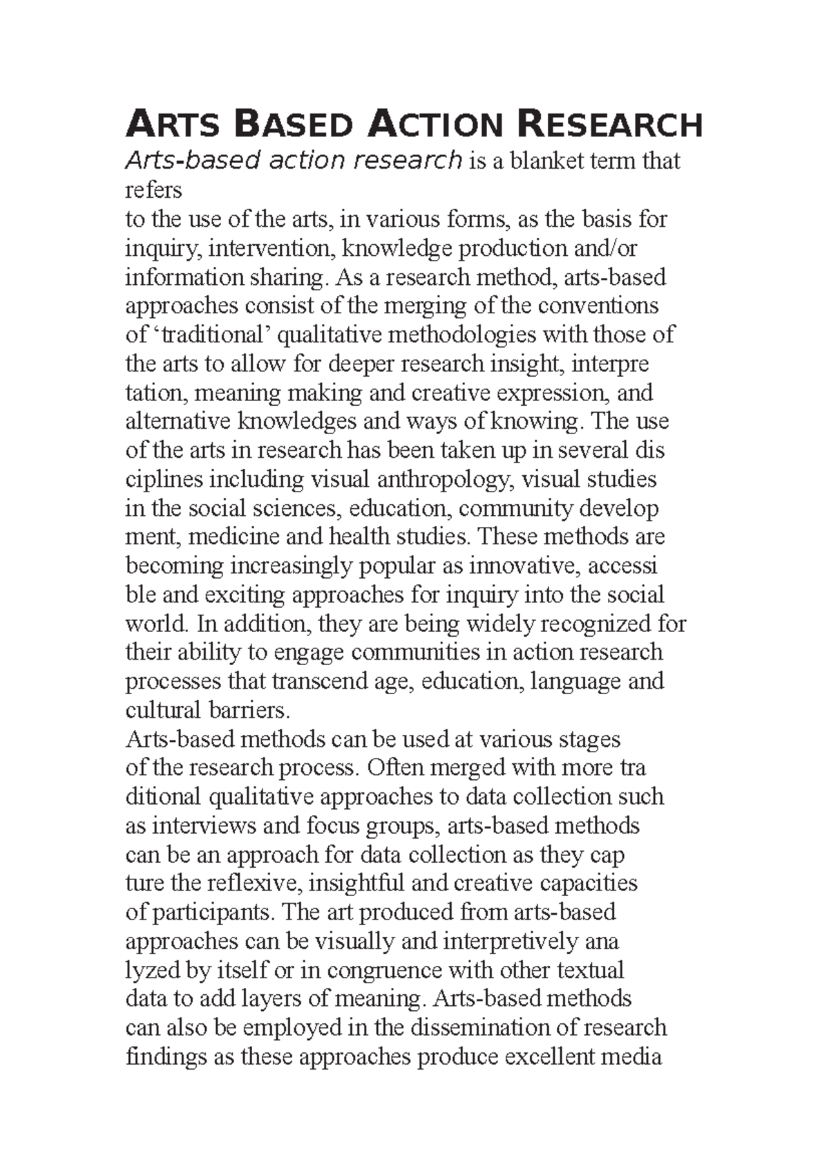 ARTS Based Action Research - ARTS BASED ACTION RESEARCH Arts-based ...