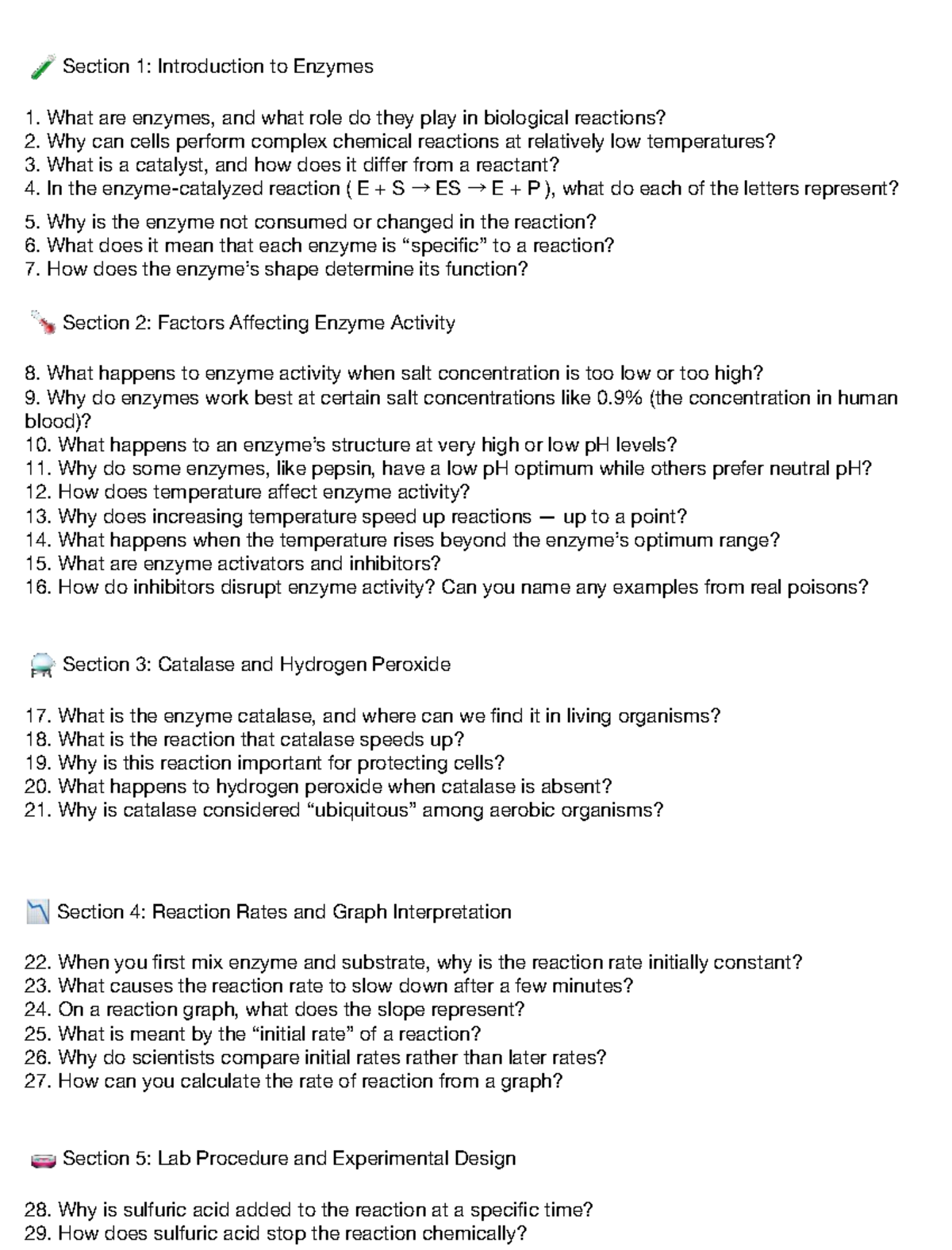 Enzyme Activity and Catalase: A Comprehensive Study (BIO 101) - Studocu
