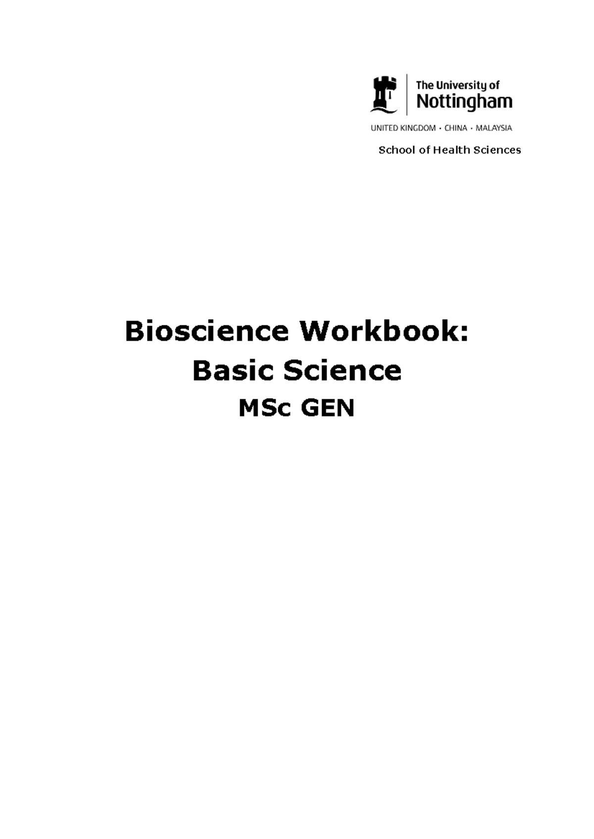 Biology Domain Workbook: Basic Science MSc GEN Overview and Topics ...