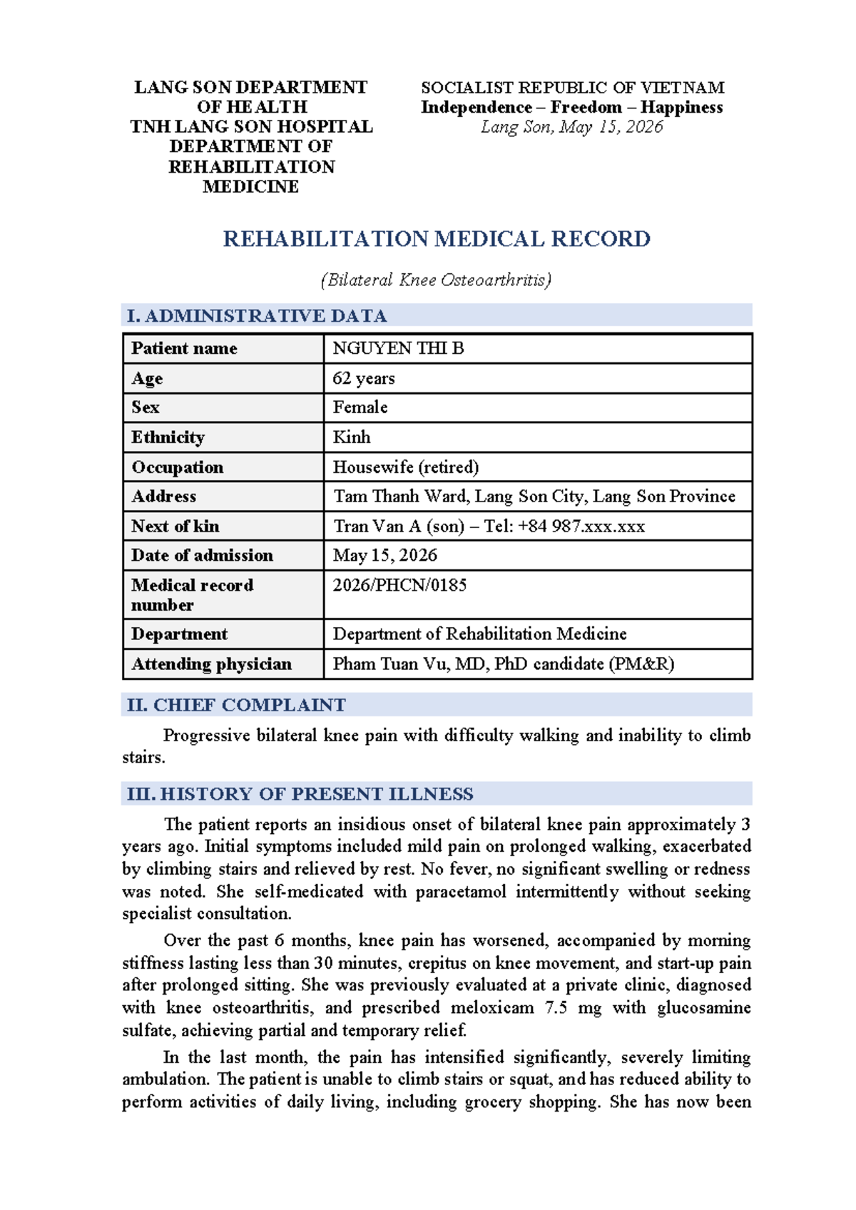 Rehabilitation Medical Record: Bilateral Knee Osteoarthritis (2026 ...