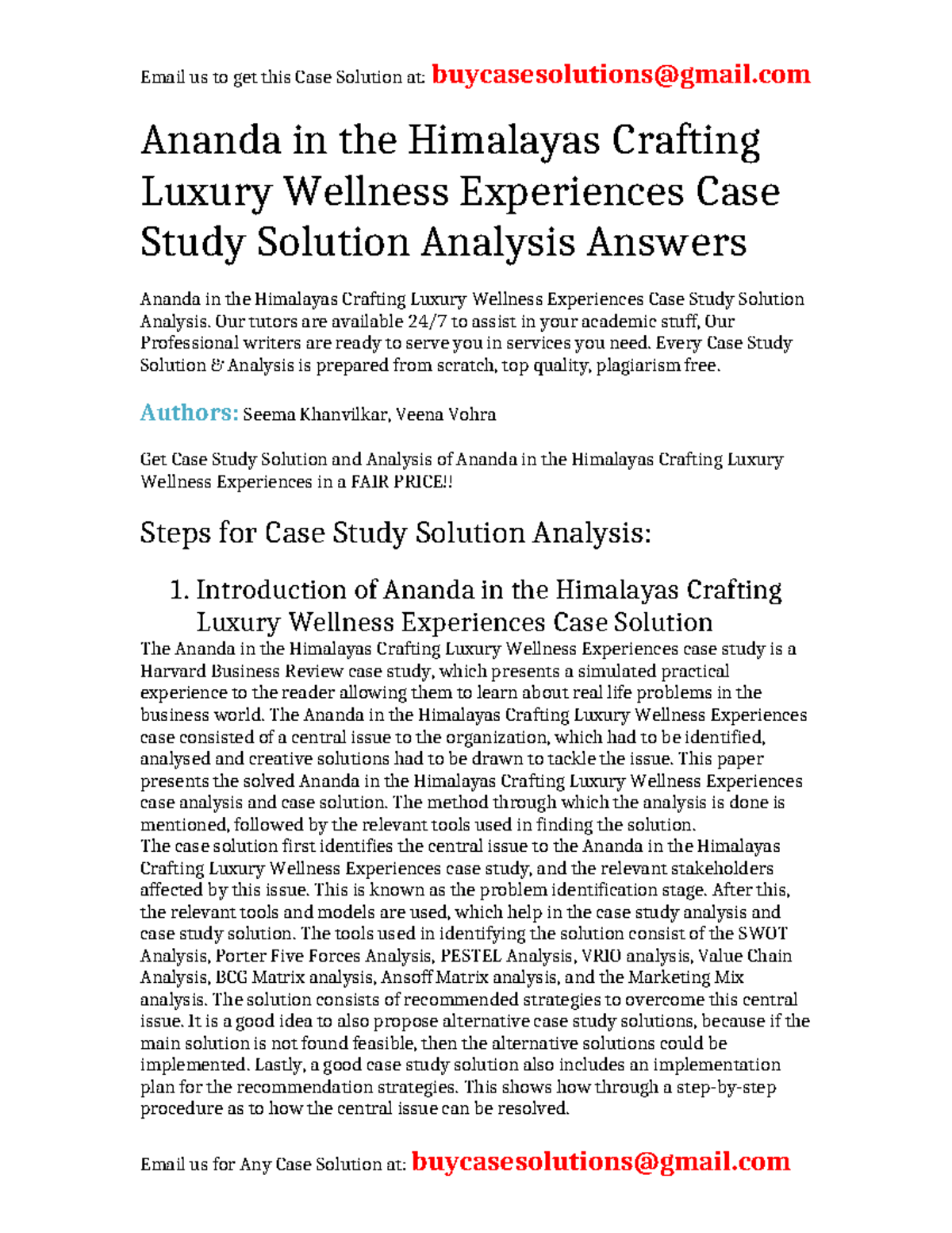 Ananda in the Himalayas Crafting Luxury Wellness Experiences Case Study Solutions - Studocu