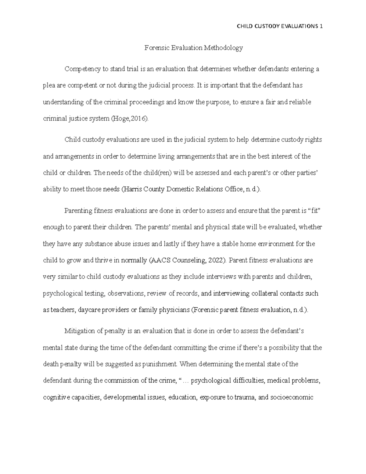 U5a1 - unit 5 assignment - Forensic Evaluation Methodology Competency ...