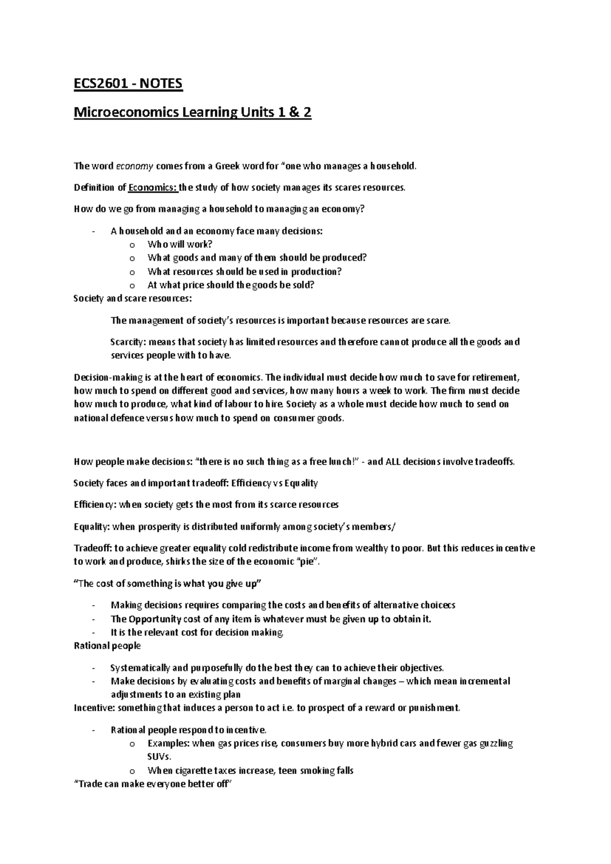 ECS2601 Assignment 01 & 02: Elasticity and Market Equilibrium Concepts - Studocu