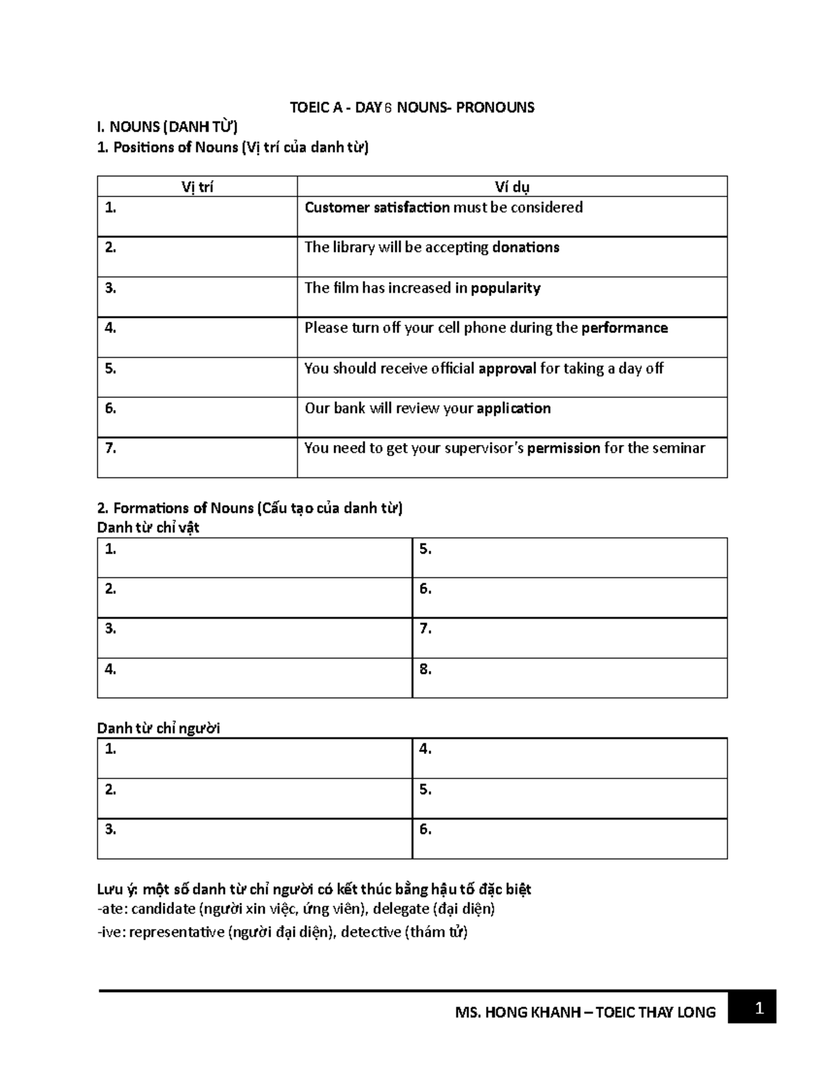 TOEIC A DAY 6: Pronouns and Nouns Overview - Studocu