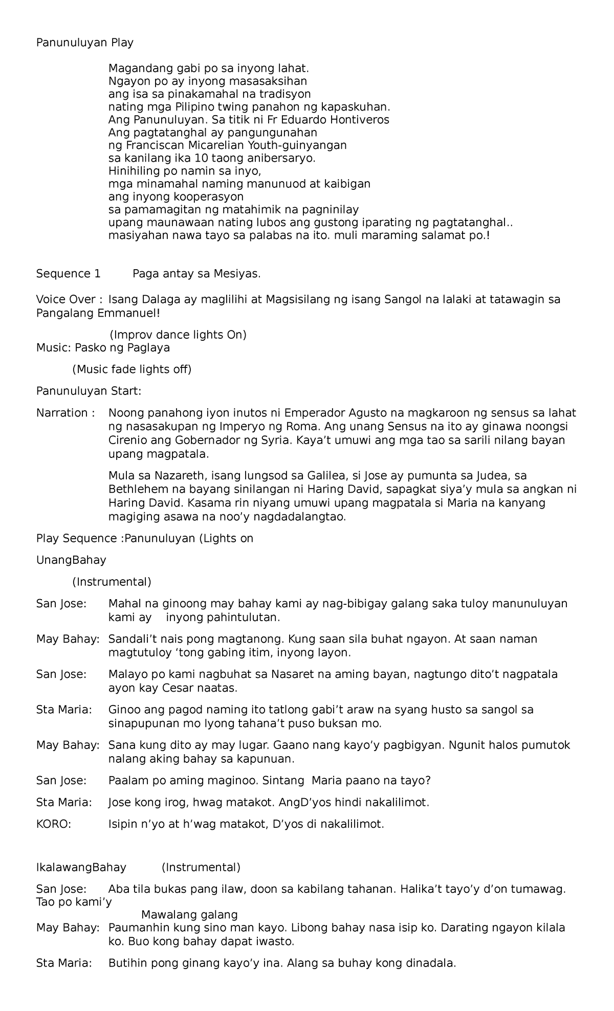 Panuluyan Script for the Panunuluyan Play Performance - Studocu