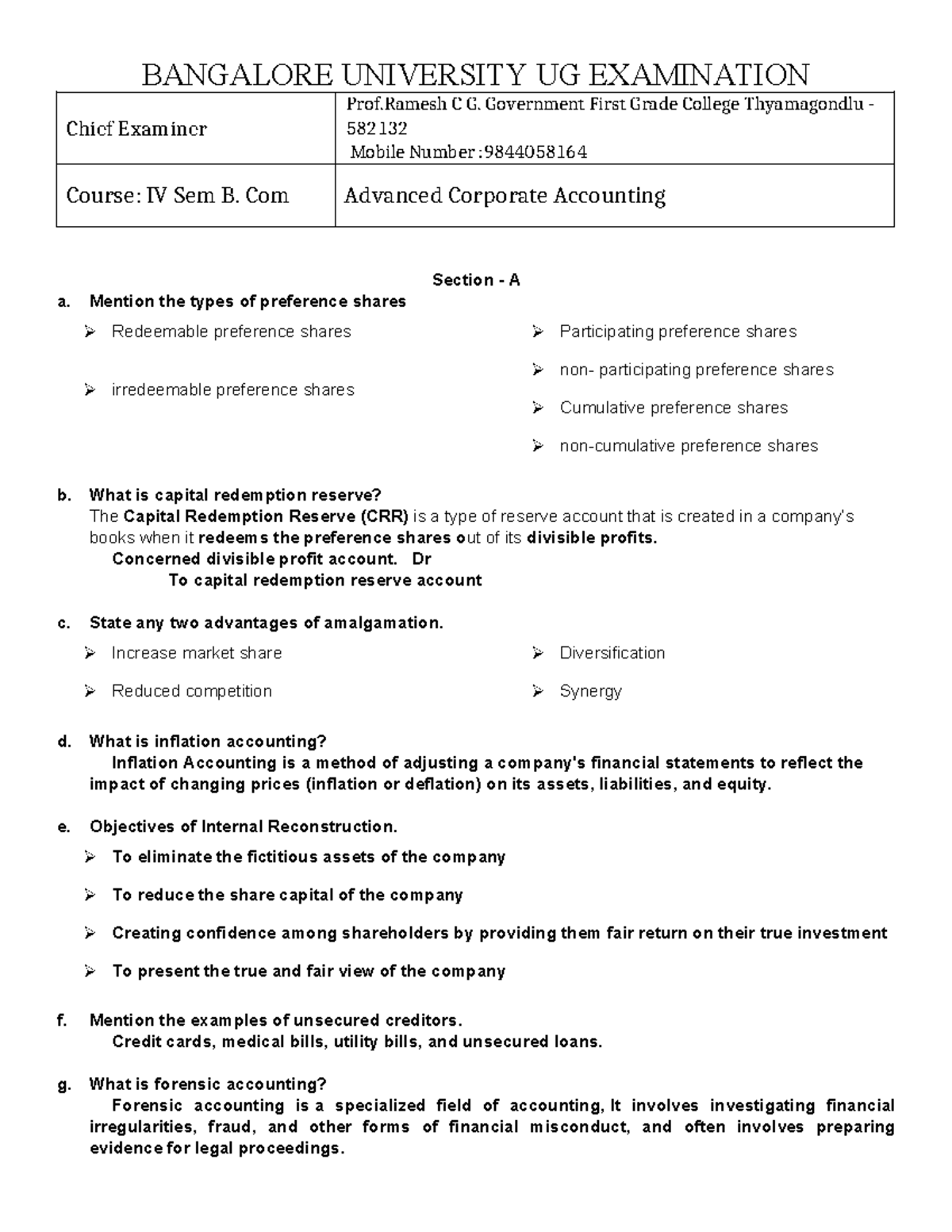IV Sem B. Com Final Exam Notes: Advanced Corporate Accounting - Studocu