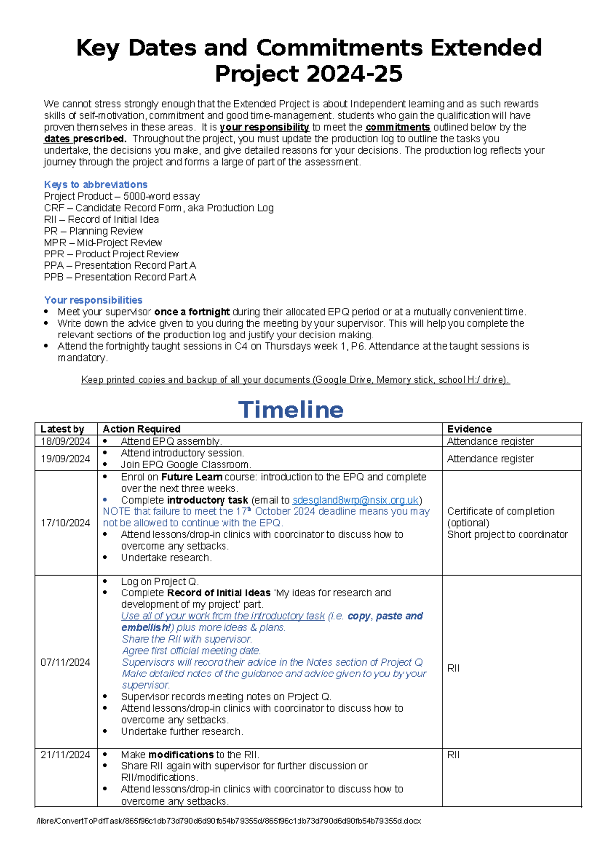 2024-2025 EPQ Key Dates & Commitments for Students and Supervisors ...