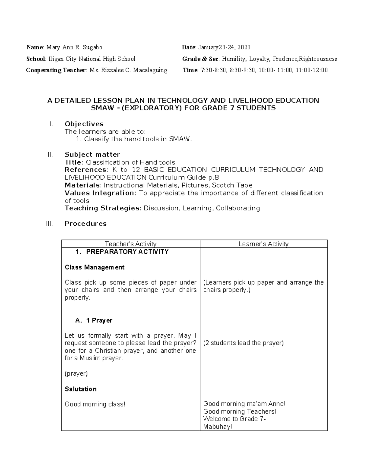 Grade 7 TLE Lesson 1: Classification of Hand Tools in SMAW - Studocu