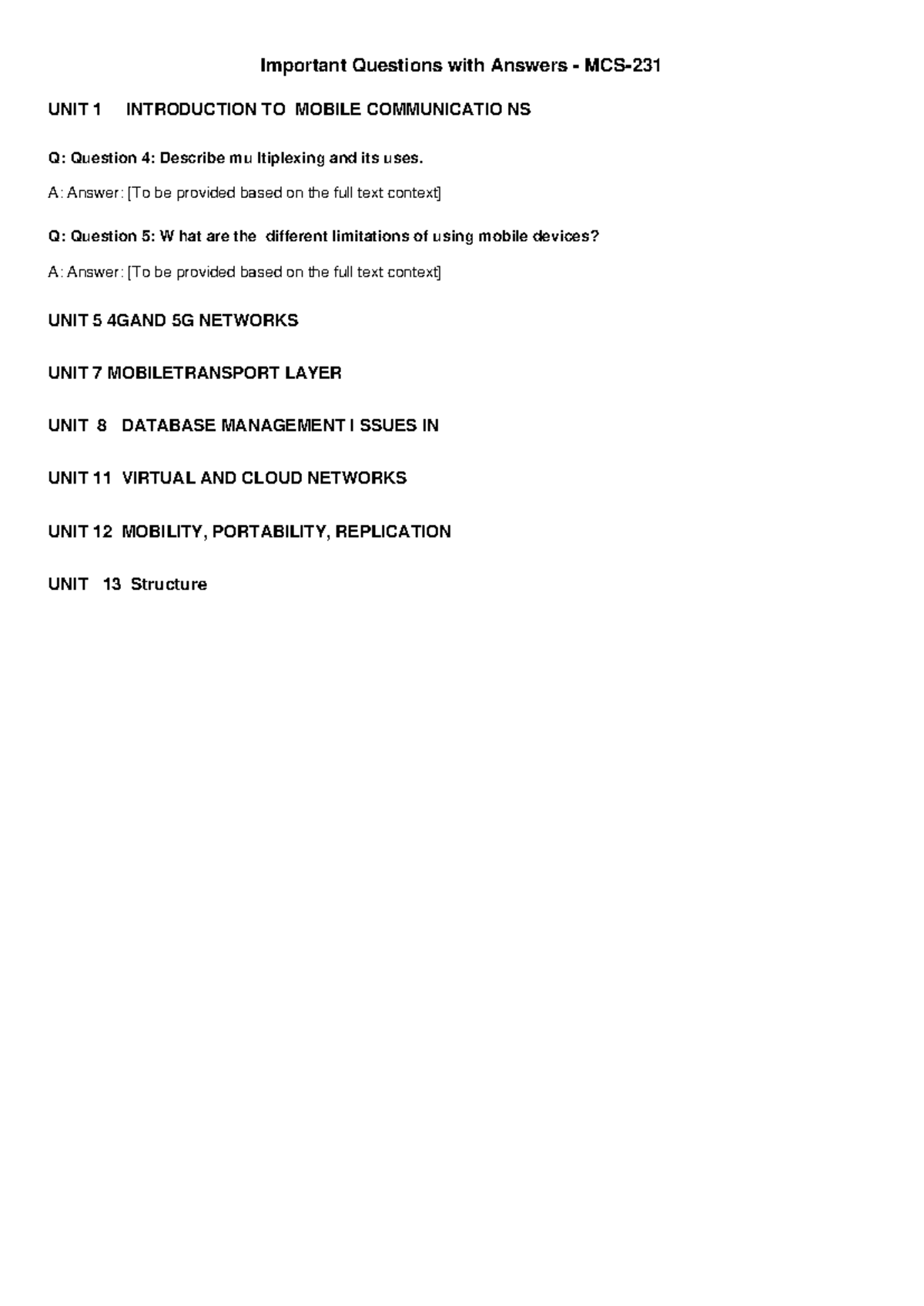 MCS-231 All Units Important Questions - Important Questions with ...