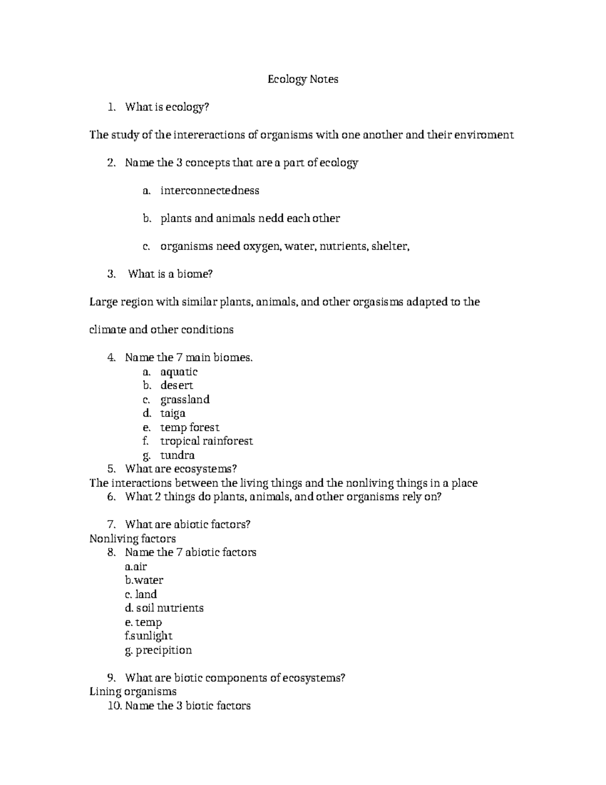 Ecology Notes 1: Understanding Ecosystems and Biomes - Studocu