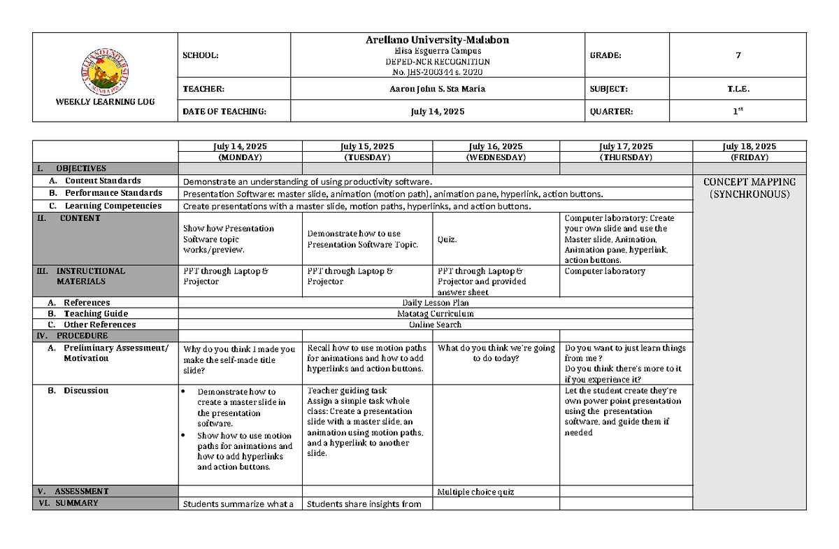 WLL T.L.E. Grade 7: Creating PowerPoint Presentations Guide - Studocu