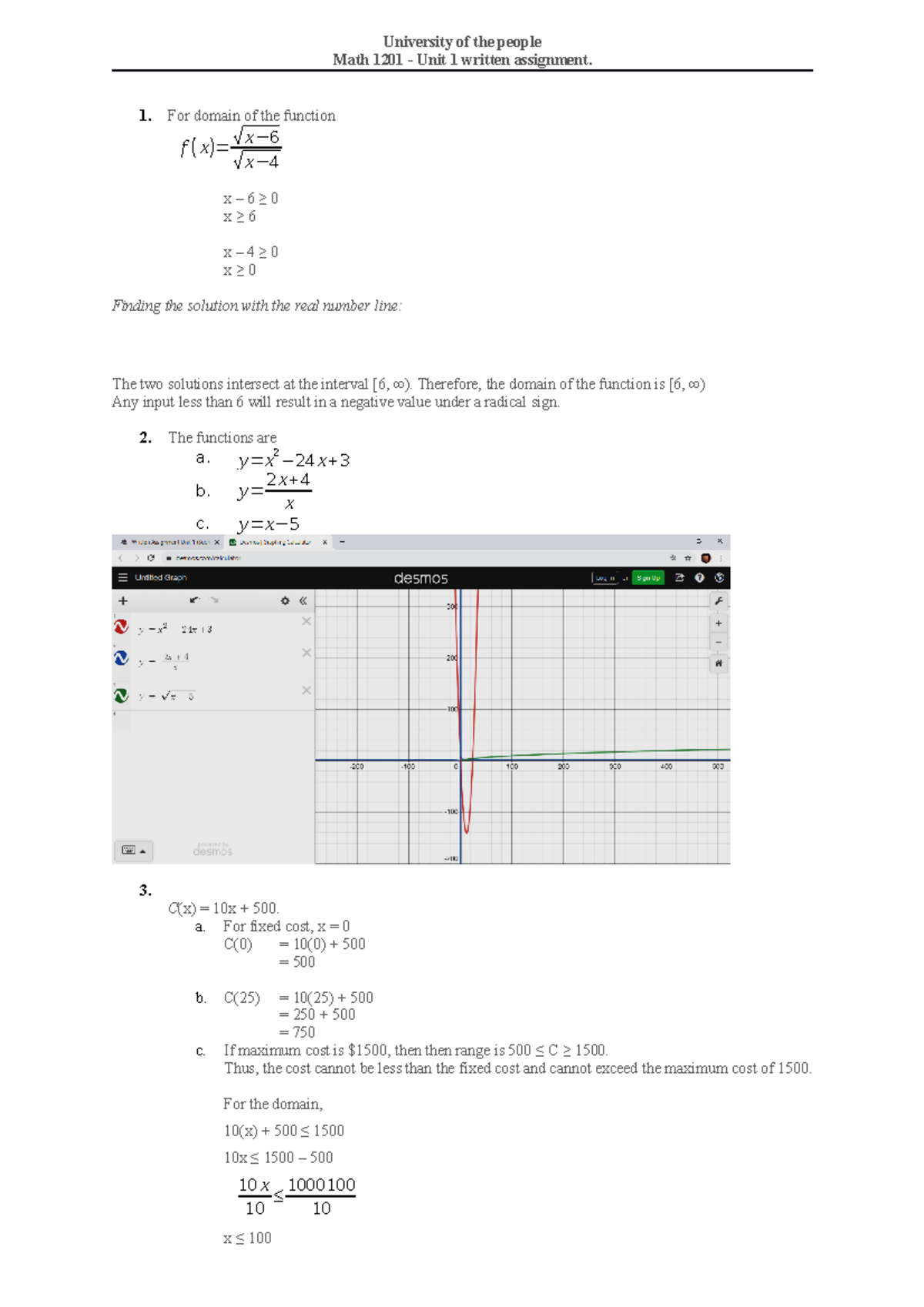 MATH 1201 Unit 1 Written Assignment - 4 6 University of the people Math ...