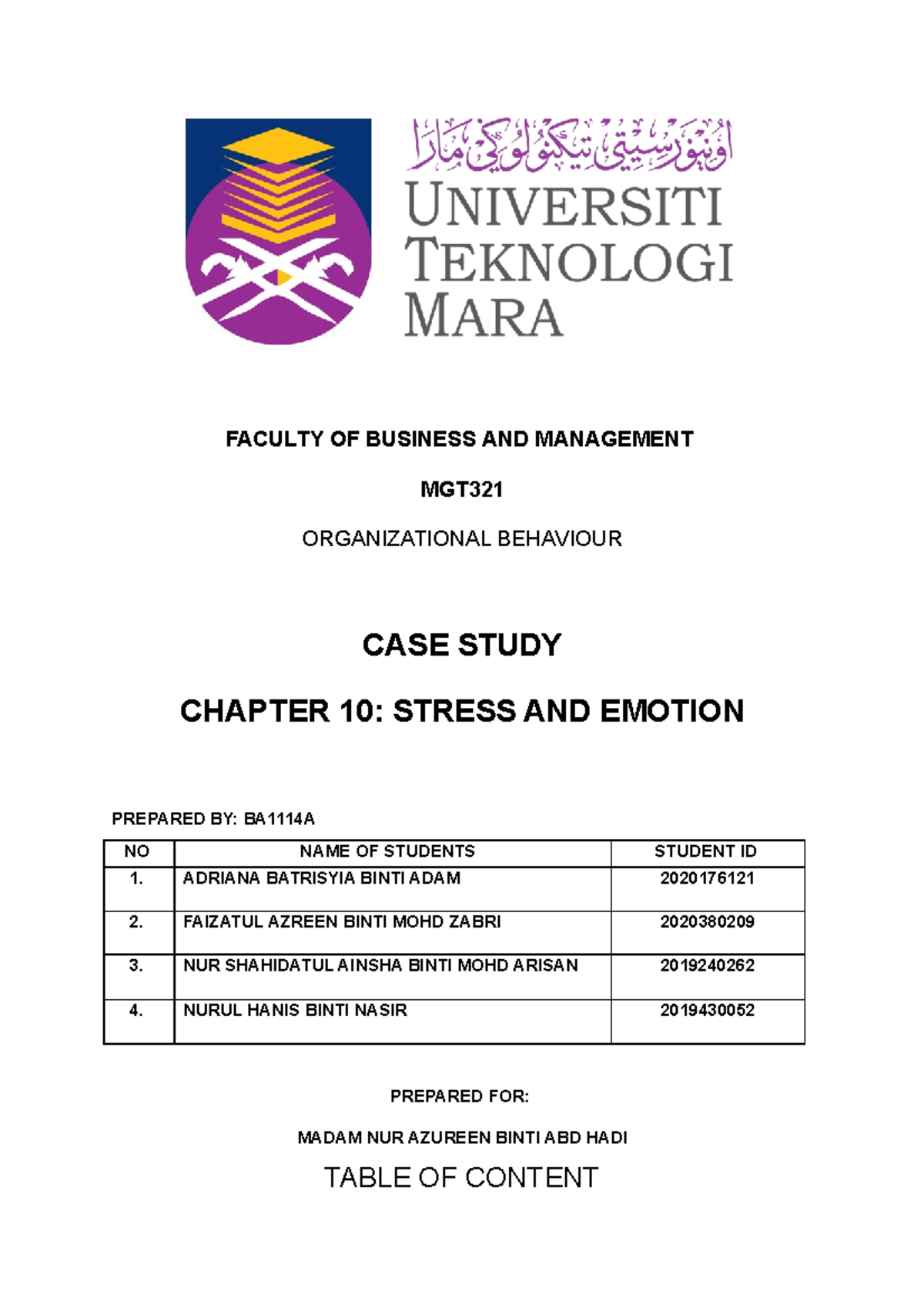 CASE Study MGT 321 - FACULTY OF BUSINESS AND MANAGEMENT MGT ...