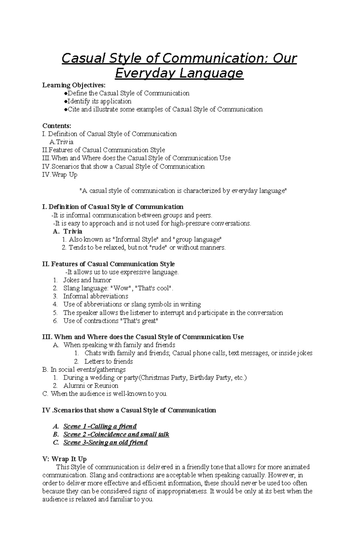 ORAL Communication: Understanding the Casual Style of Communication ...