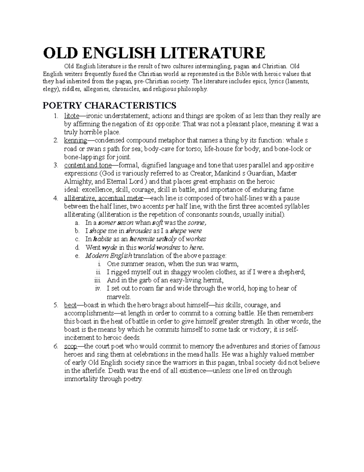 OLD English Literature - OLD ENGLISH LITERATURE Old English literature ...