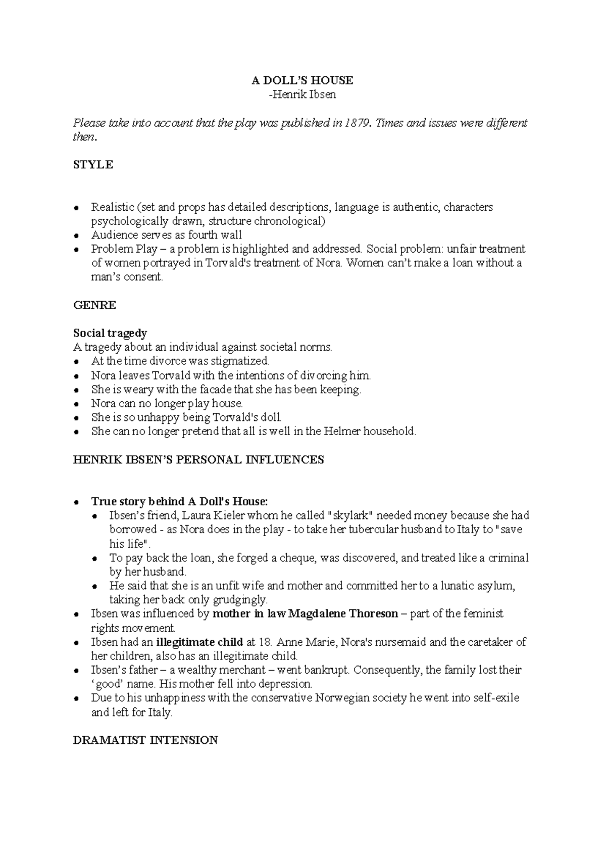 A Doll's House (ADH) Study Notes: Themes, Characters, and Analysis ...
