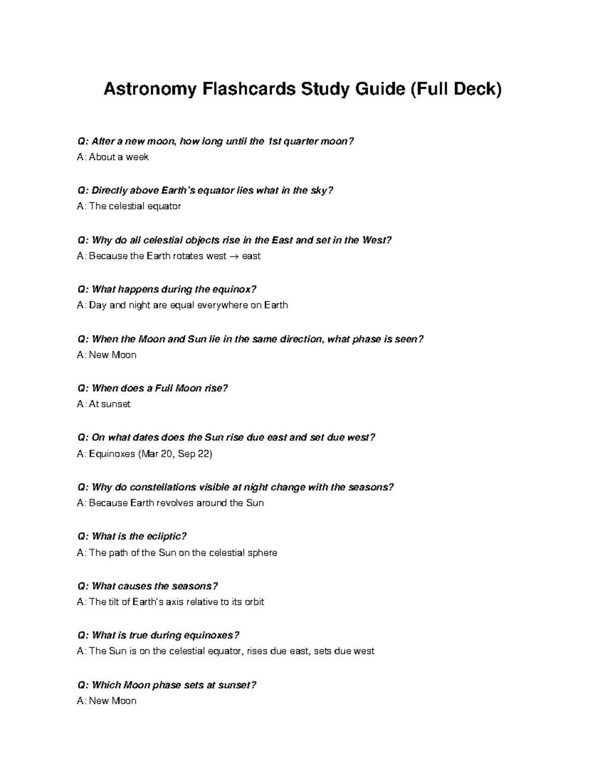 Astronomy Flashcards Study Guide (Full Deck) - Key Concepts & Qs - Studocu