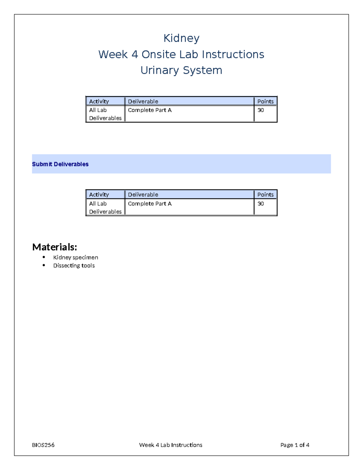 anatomy week 5 lab work - Kidney Week 4 Onsite Lab Instructions Urinary ...